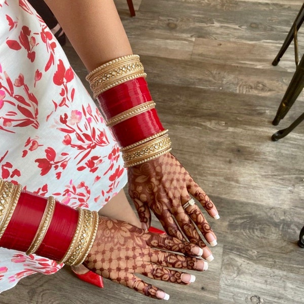 White Round Kundan Bridal Choora, Red Bridal Choora Bangles - Etsy