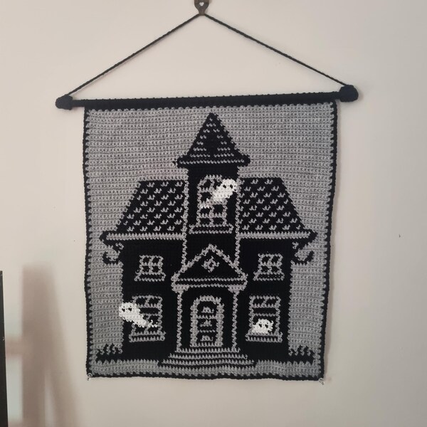 Haunted House Tapestry Crochet Pattern / Wall Art / Instant Download ...