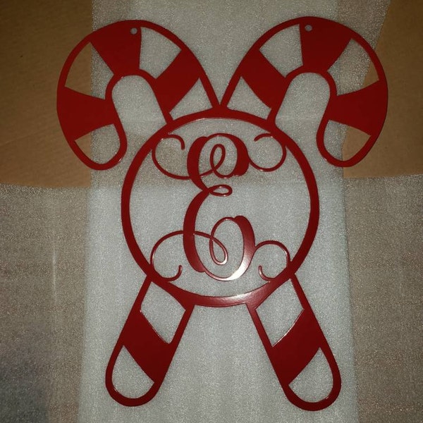 Monogram Candy Cane Metal Sign, Christmas Door Hanger, Christmas Decor ...