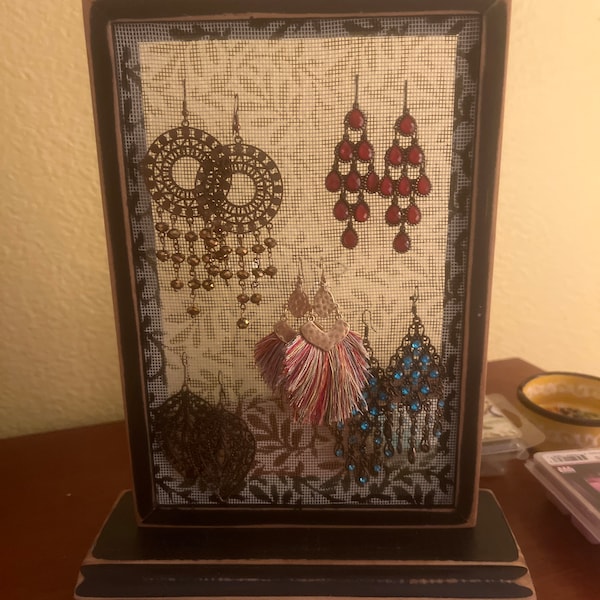 Wooden Stud Earring Holder | Wood Jewelry Organizer | Standing Jewelry ...