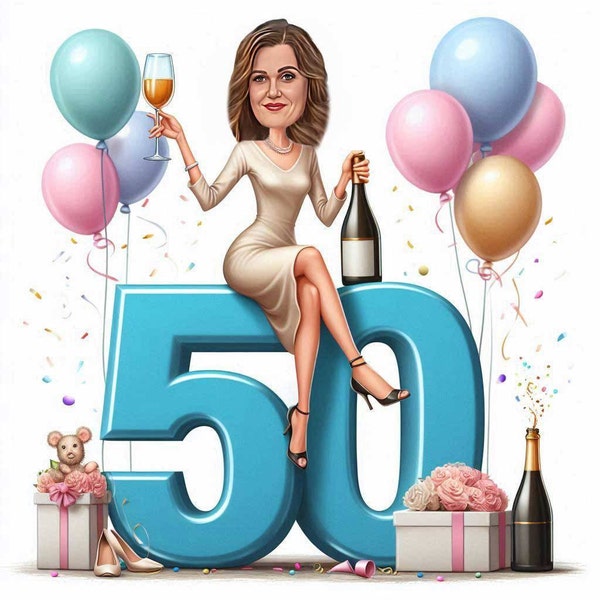 40th Birthday Caricature: 40 Women in Light Red Dresses With Gifts ...