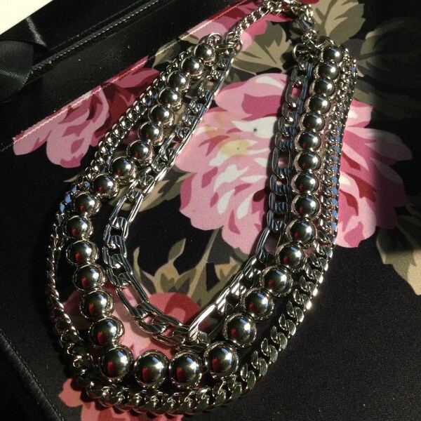 Chunky Multi Layer Silver Necklace for Women in Stainless Steel With ...