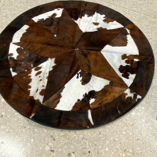 Western Round Star Patchwork Cowhide Rug – Unique Décor for Your Home ...