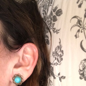 Blue Turquoise Flower Plugs Gauges: 14g 12g 10g 8g 6g 4mm 4g 5mm 2g 6mm ...