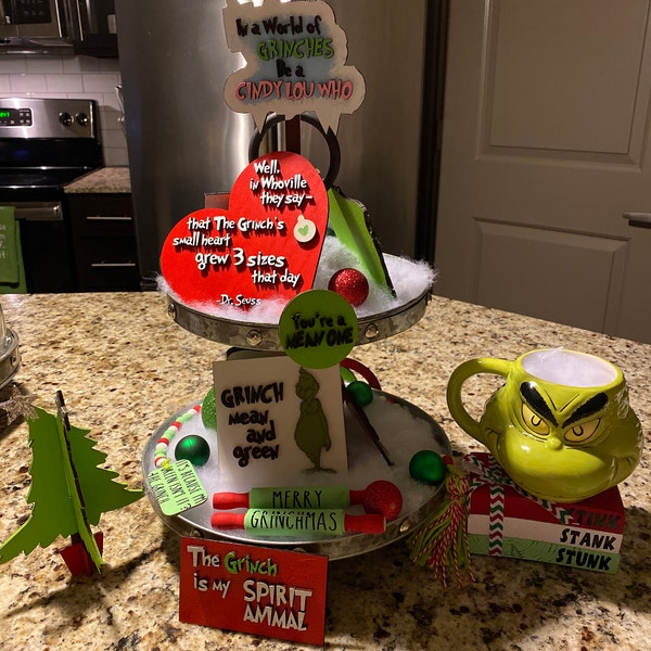 Grinch Christmas Wood Tiered Tray Set - Etsy