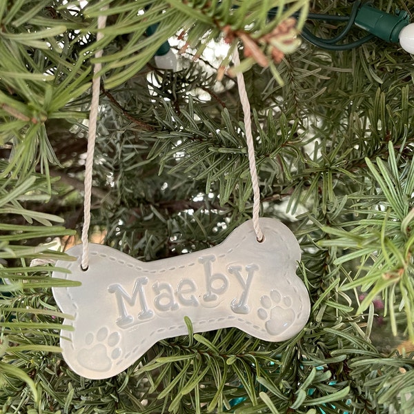 Personalized Ceramic Dog Bone Christmas Ornament, Custom Clay Dog Bone ...