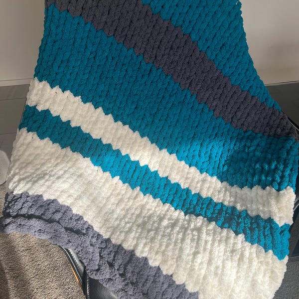 Chunky Chenille Blanket Knitting Pattern: Hudson's Bay Inspired Throw ...