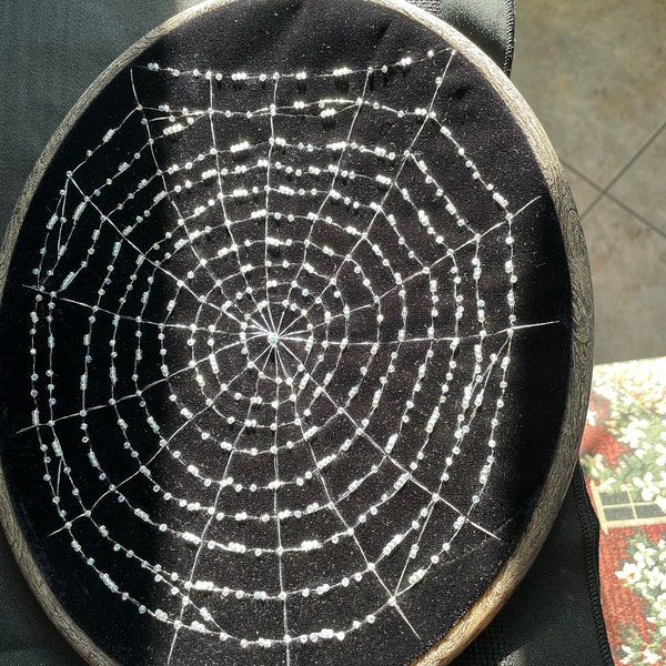 Hand Embroidered Spider Web Wall Decor, Fairy Garden Spider Web With ...