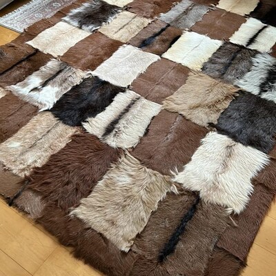 100% Genuine Goatskin Rug, Handmade Rug, Patchwork Goatskin Area Rug ...
