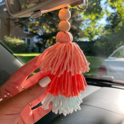 Tassel Car Charm Rainbow Car Accessories Rear View Mirror Hanging Car ...