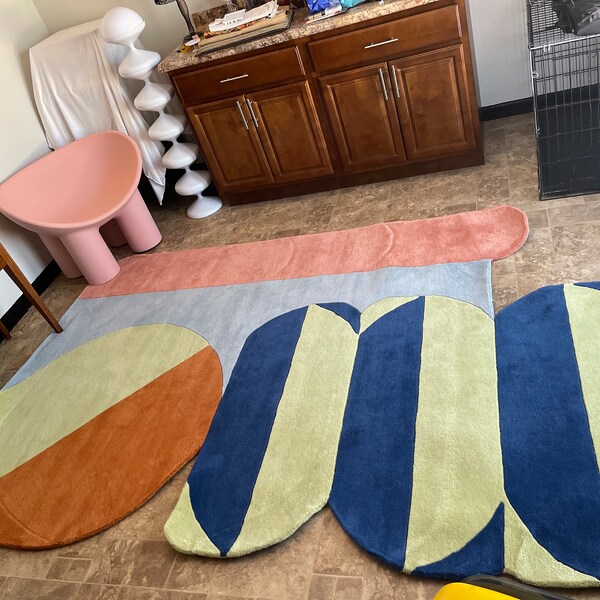 Hand Tufted Rug - Bright Abstract 100% Wool Designer Rugs for Living ...