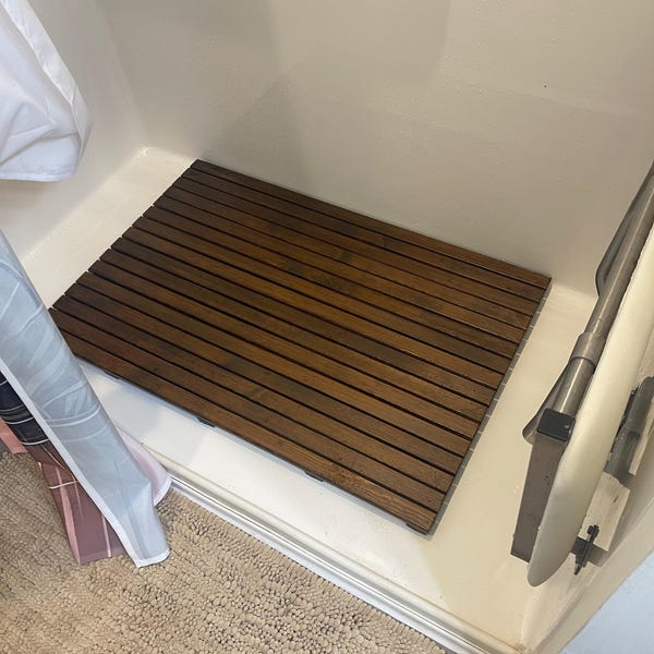 Teak Shower Mat, Non-slip Wooden Bathroom Mat, Handmade Eco-friendly ...