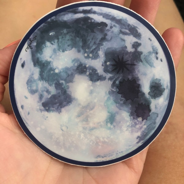 Full Moon Sticker Full Moon Gift Moon Stickers Moon Lover 3 Inch Vinyl ...