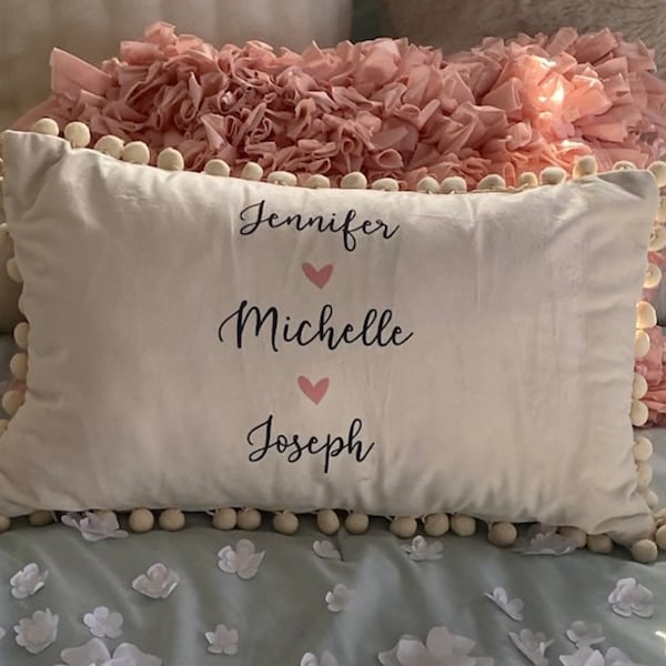 Velvet Pom Pom Personalized Words Pillow, Name Pillow, Customized ...