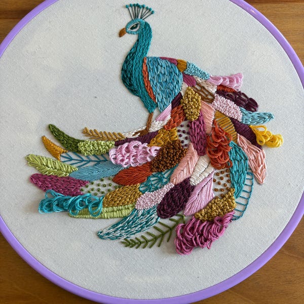 Colorful Peacock Hand Embroidery Pattern - PDF Instant Download for ...