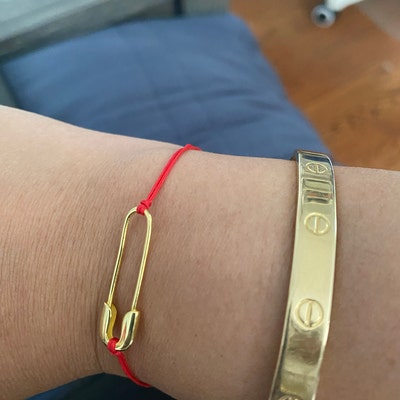 925 Safety Pin, Red String Bracelet, Paper Clip Bracelet, Minimal Gold ...