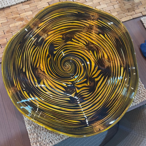 20" Hand Blown Glass Art Wall Bowl Platter, Glass Art Decor Table ...