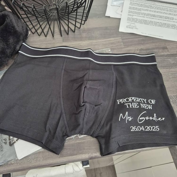 Groom Gift Grey Boxers and Bag Set, Property of the New Mrs Groom ...