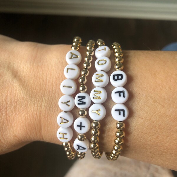 14K GOLD COLOR STACK: 14k Gold Filled Bracelets | Stretch Fit Gold Ball ...