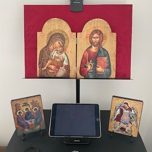 Triptych Christian Icon of Virgin Mary gorgoipikoos and Archangels With Aging Technique ...