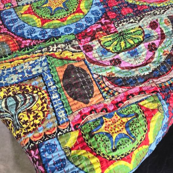 Bohemian Patchwork Quilt Kantha Quilted Handmade Vintage Boho Bedding ...