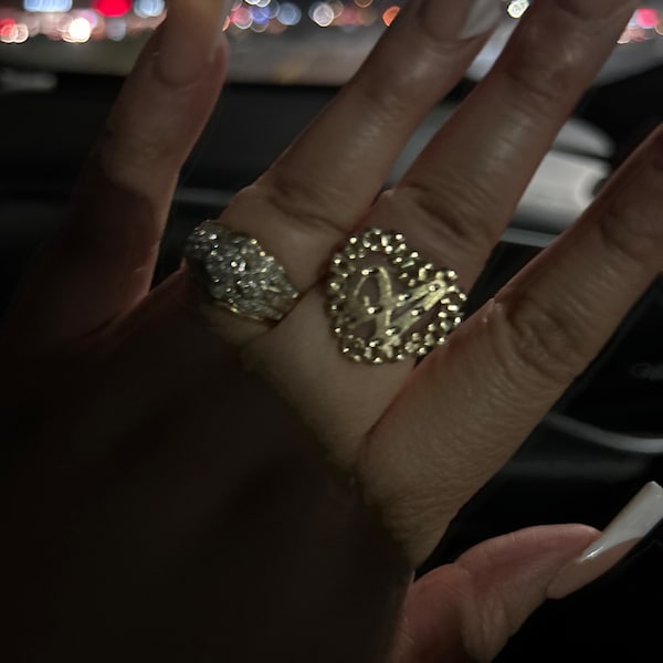 10K Handmade Initial Ring •10K Gold Heart Initial Ring, A-Z, Letter ...