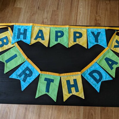 CUSTOM: Bright Bold Fabric Made to Order Birthday Banner, Handmade ...