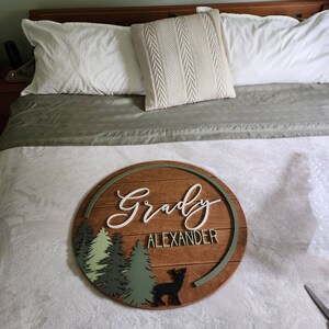 24 Forest Wood Name Sign 24 Round Sign Nursery Bear Woodland Baby ...