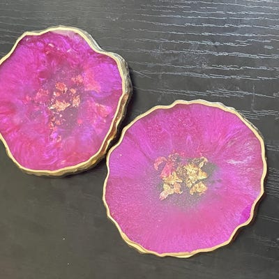 Large Tray & Coaster Set With Reflective Glass Rim, 18x11 Epoxy Resin ...