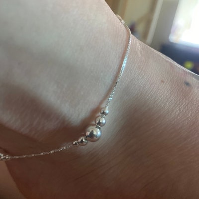 925 Sterling Silver Anklet, Graduated Stationed Bead Box Chain 925 ...