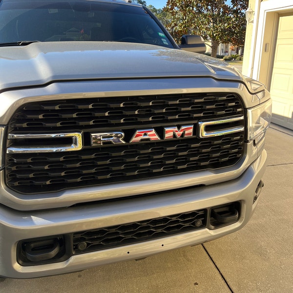 RAM Grill Emblem Overlay Decals WAVING AMERICAN Flag Fits 2009-2026 ...