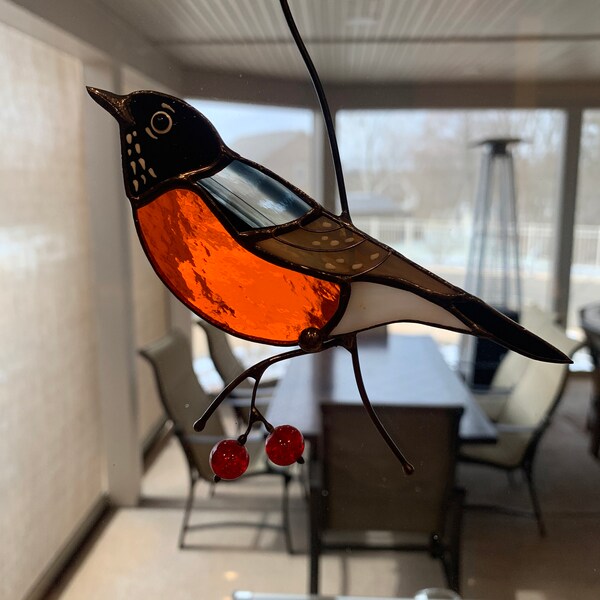 Bird Artwork Stained Glass Window Hangings American Robin Mother in Law ...
