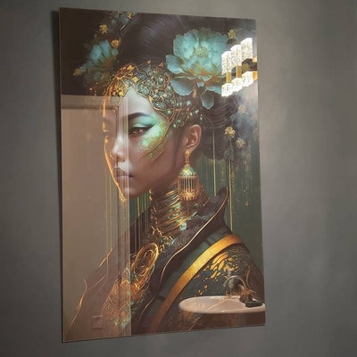 Tempered Glass Wall Art Geisha Wall Art Panoramic Wall Decor Japanese ...
