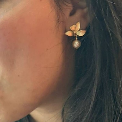 Orchid Stud Earrings, With Swarovski Pearls. Gold Orchid Earrings. Gold Flower Studs. Pearl Drop ...