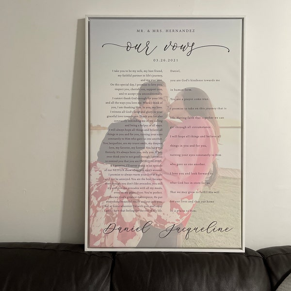 Personalized Wedding Vows Canvas, Framed Vow Photo Prints - Etsy