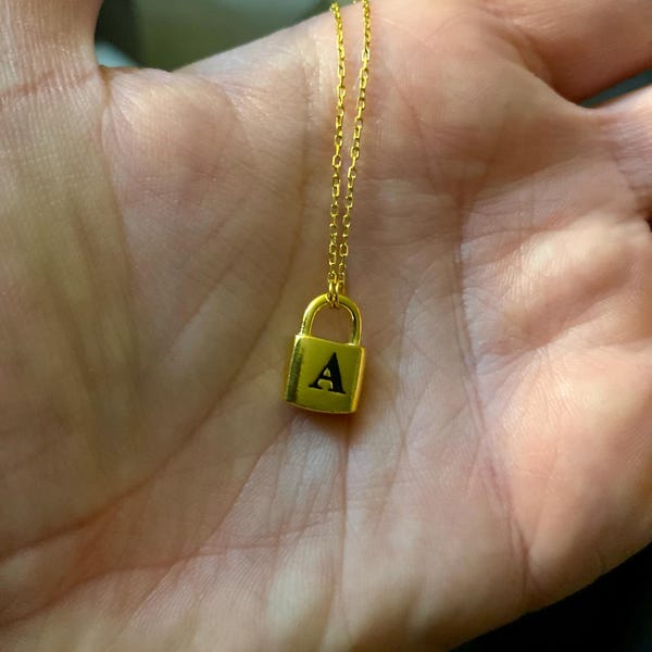 Initial Padlock Necklace by Caitlyn Minimalist • Custom Lock Letter ...