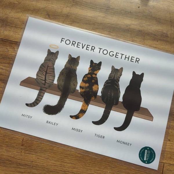 Custom Cat Portrait Print: up to 8 Cats, Beautiful Wall Art of Cats on ...
