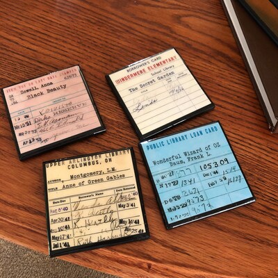 Book Lovers Coaster Set Library Due Date Card Wood Coasters Gifts for ...