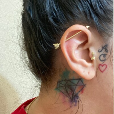 14k Solid Yellow Gold Industrial Arrow Barbell..14g.32mm..35mm..38mm - Etsy