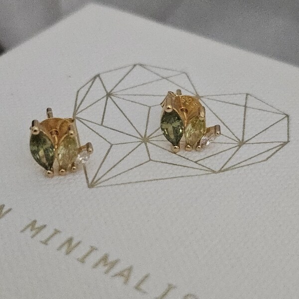 Peridot Leaf Stud Earrings by Caitlyn Minimalist • Green Crystal ...
