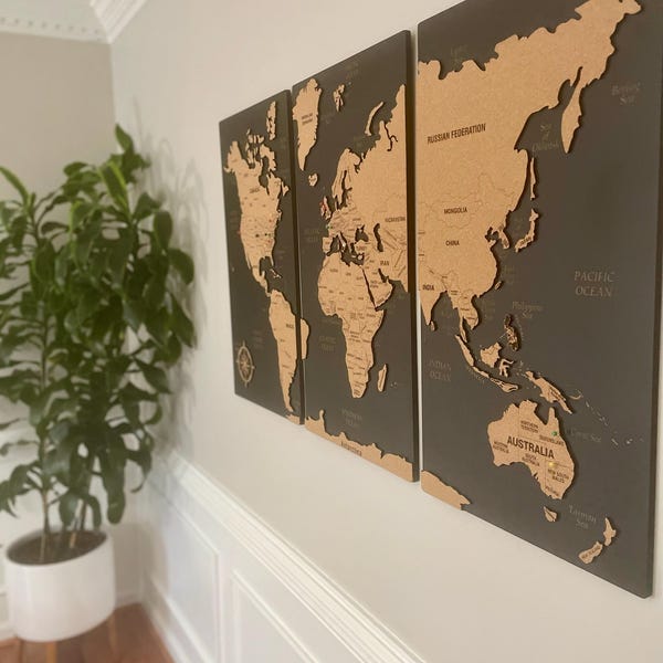 World Map Push Pin Wall Art With FREE Pins, Cork World Map Board ...