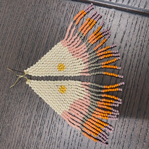 Bead Pattern for Brick Stitch Fringe Circle Beaded Earrings | Bead Weaving Earrings Pattern ...