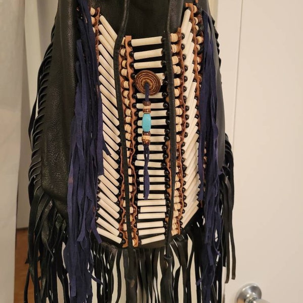 Black Fringe Leather Bag,native American Inspired, Handmade, Boho ...