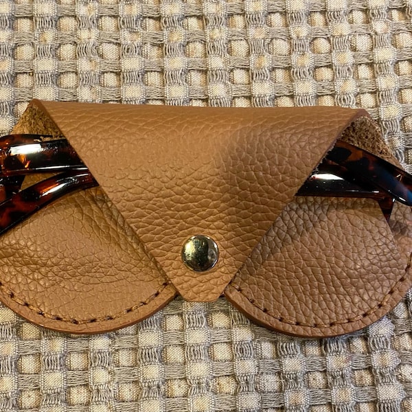 Leather Eyeglass Case, Compact Flat Sunglass Case With Holder Strap ...