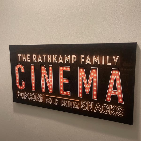 Personalized Home Cinema Sign, Family Theater Sign, Movie Room Decor ...