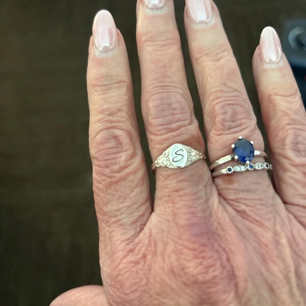 14K Gold Old English Initial Ring, Personalized Letter Ring, Initial ...