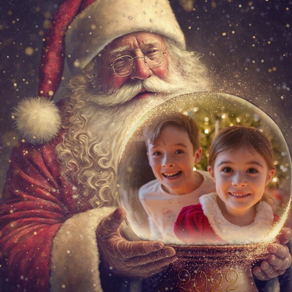 Santa Claus Holding Snow Globe Digital Background, Christmas Digital ...