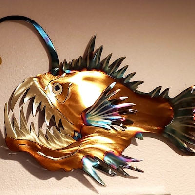 Anglerfish Angler Lantern Fish Deep Sea Ocean Metal Wall Art Stainless ...