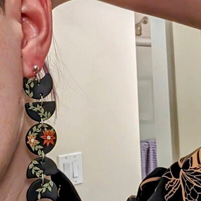 Floral Moon Earrings, Cottagecore Clay Earrings, Whimsigoth Earrings ...