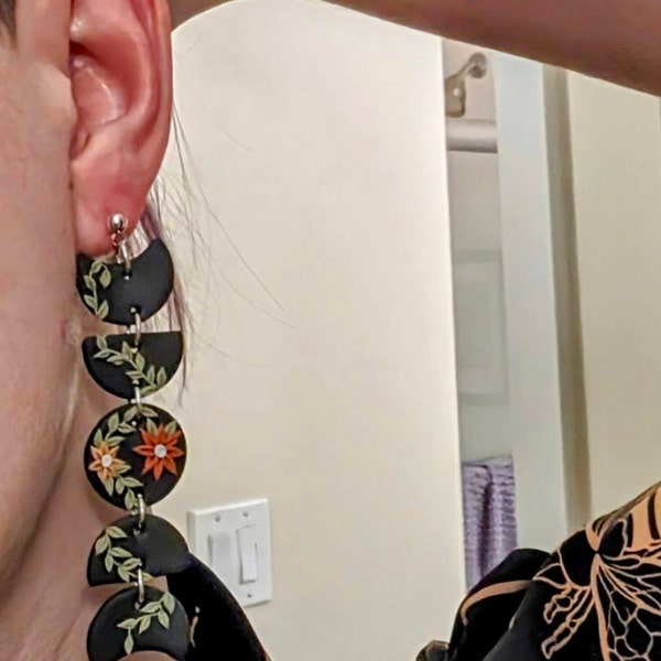 Floral Moon Earrings: Dark Cottagecore Polymer Clay Dangle Earrings - Etsy